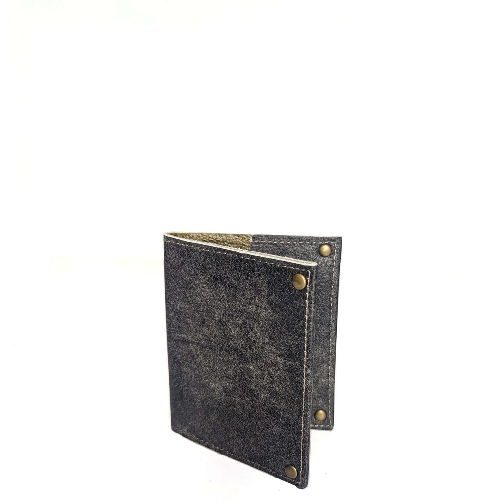 Light Charcoal Mini Leather Flap Wallet, Unisex, Made in USA