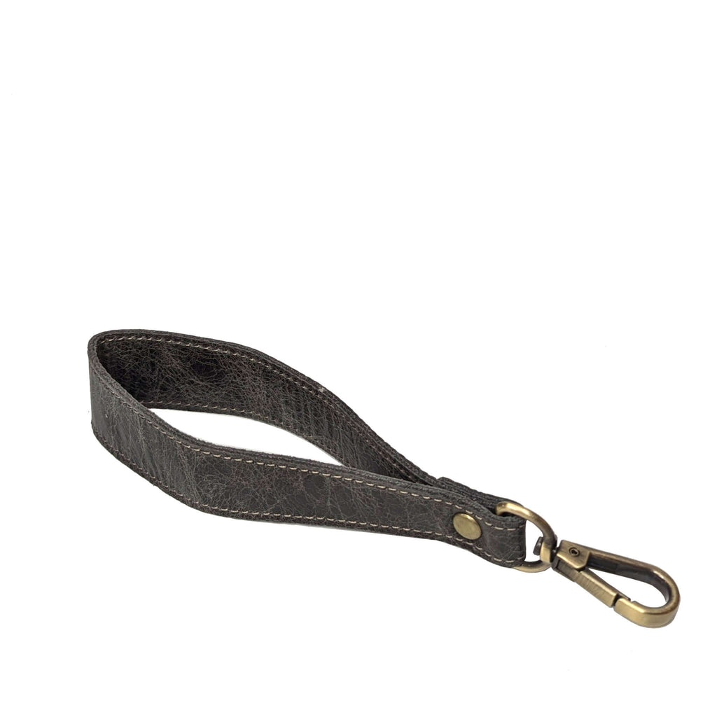 Charcoal leather key fob/ wrist strap - Brynn Capella, made in the USA