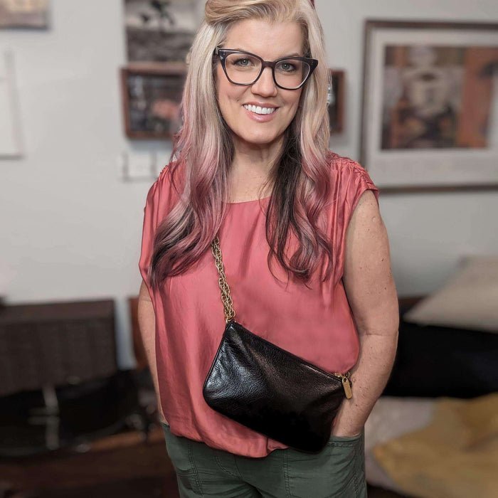 Black metallic mini crossbody - Brynn Capella, Made in USA